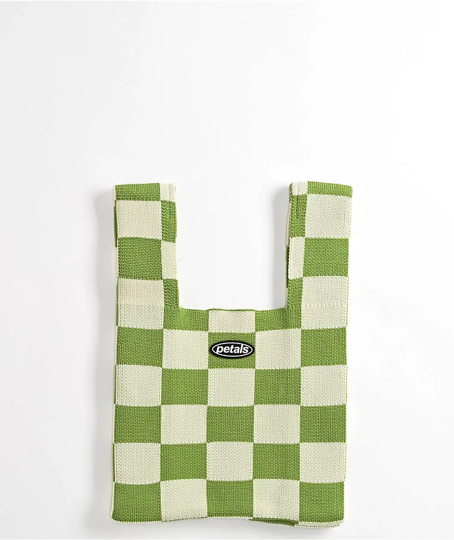 Petals and Peacocks Green Checker Tote Bag | Hamilton Place