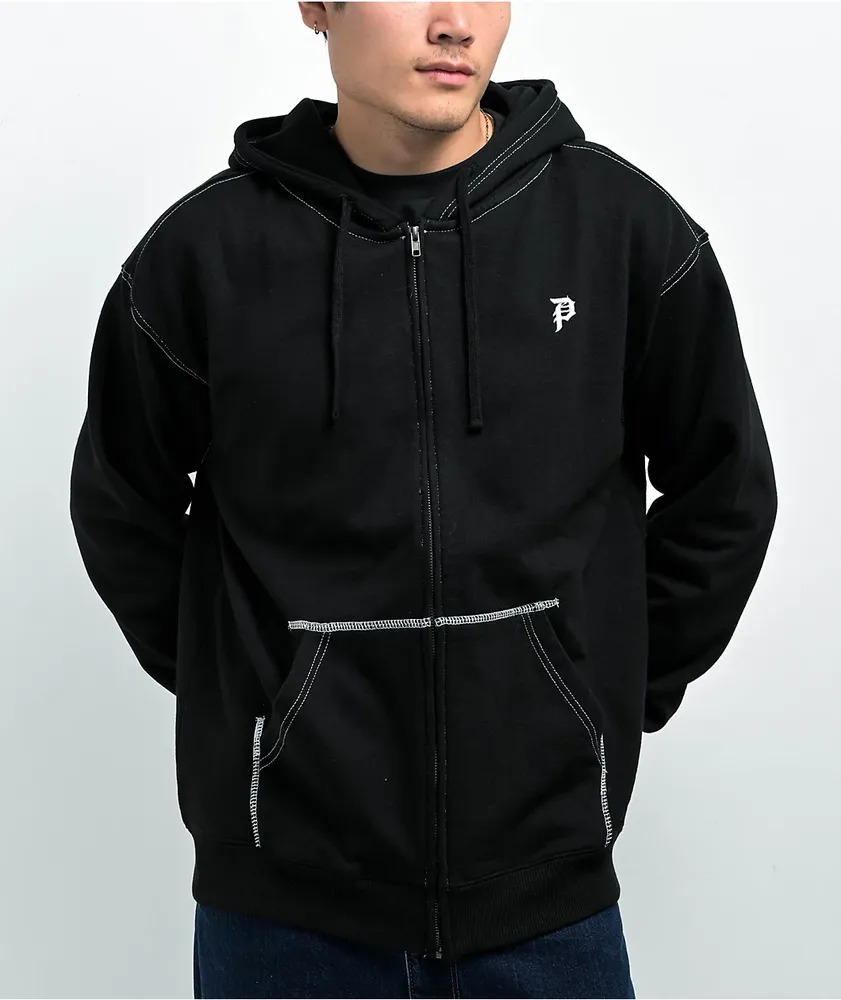 Primitive Dune II Black & White Contrast Stitch Zip Hoodie | Hamilton Place