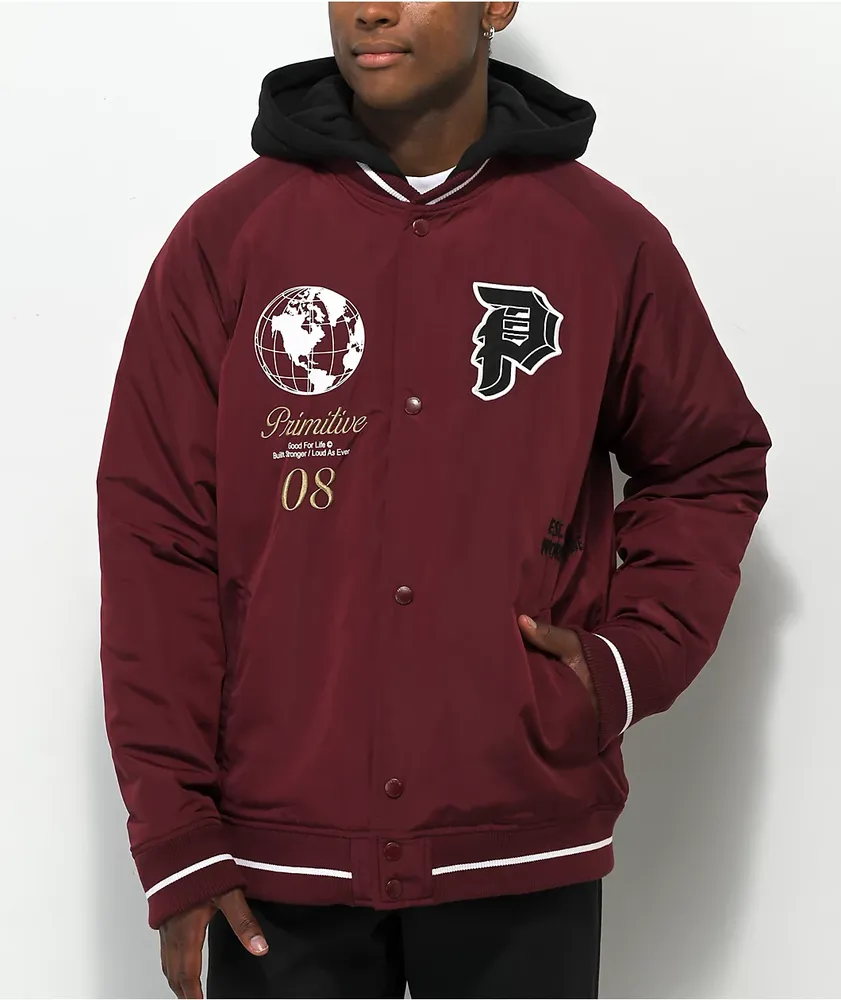 Primitive Two-fer Wine Hooded Varsity Jacket | Hamilton Place