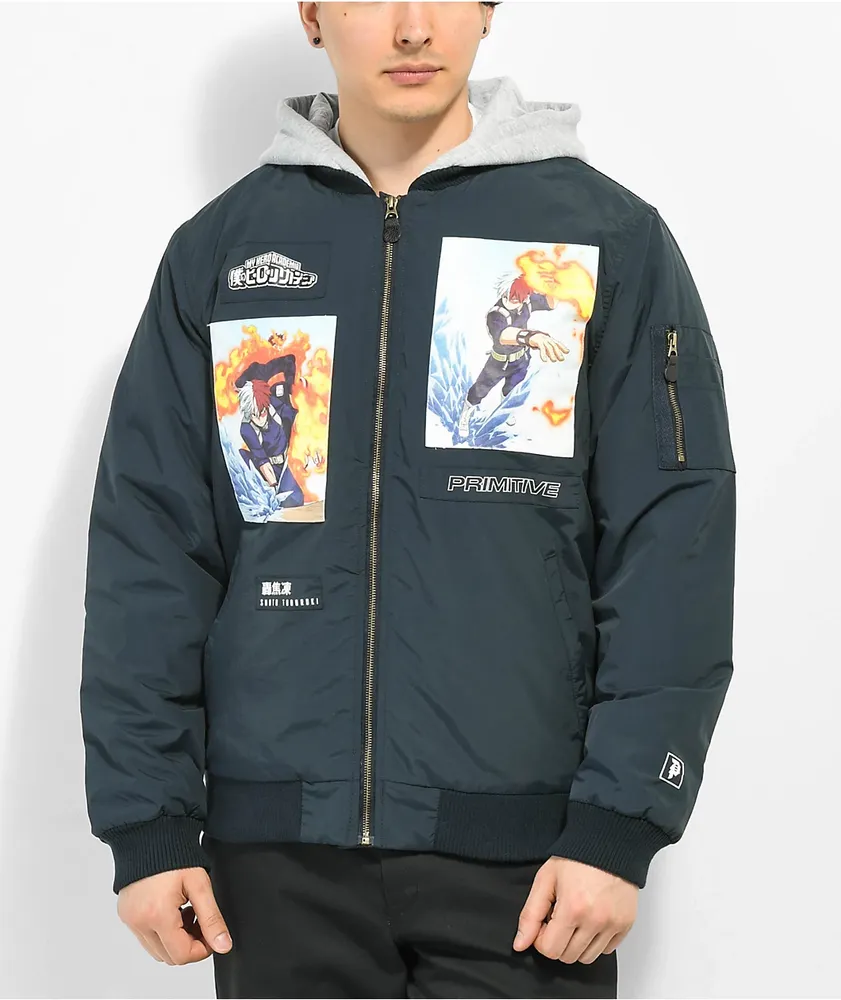 Primitive x My Hero Academia Shoto Todoroki Navy Blue & Grey Hooded ...