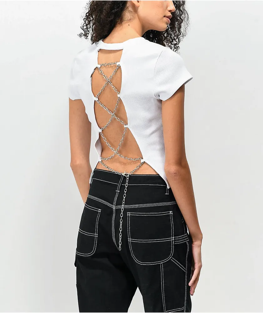 Ragged Priest Spaced Chain Back White Crop Top at Hamilton Place in ...