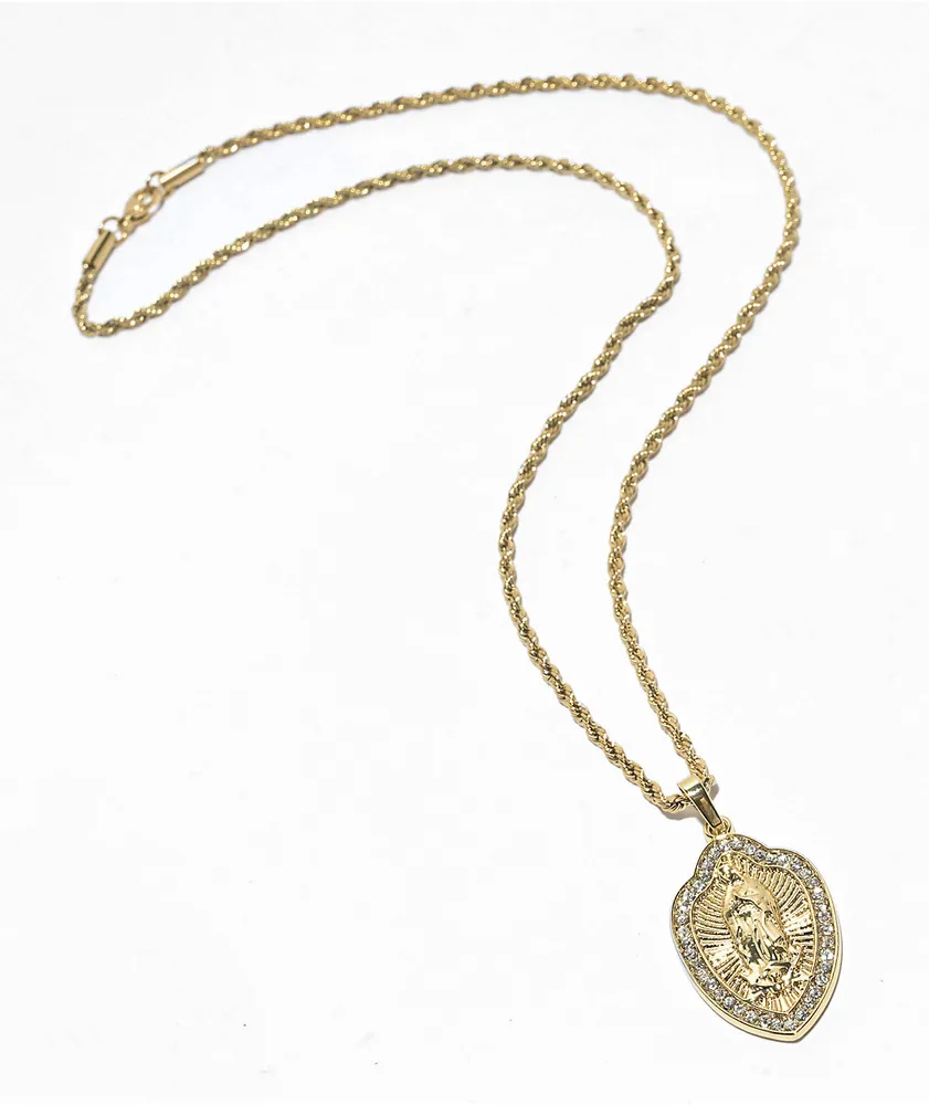 Saint Midas Guadalupe Crystal Pendant 20" Gold Chain Necklace | Mall of ...