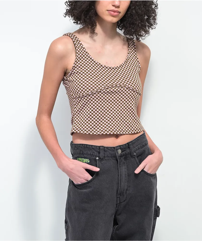 Spicychix Brown & Purple Checkered Crop Tank Top | Hamilton Place