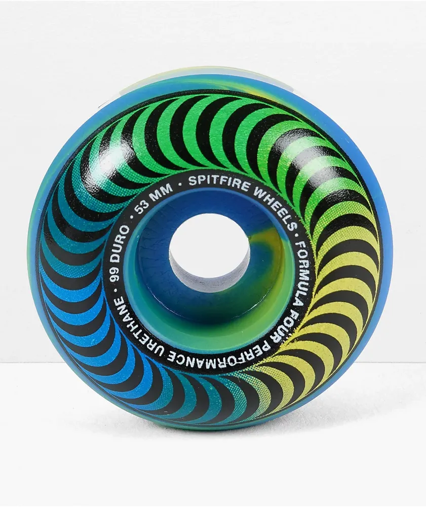 Spitfire Formula Four Multiswirl Yellow & Blue 53mm 99d Skateboard ...