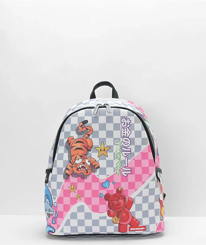 Sprayground Tokyo Bubble Grey & Pink Checkered Mini Backpack ...