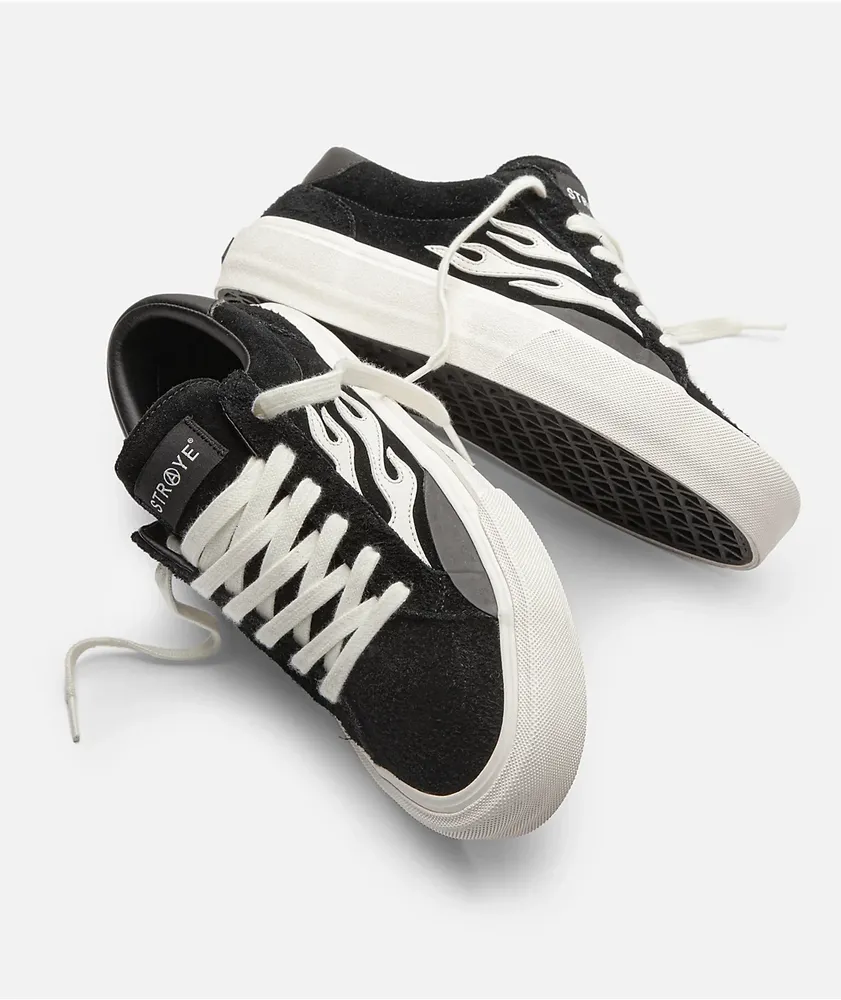 Straye Logan Flame Black & White Suede Skate Shoes | Mall of America®