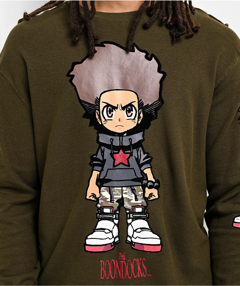 Boondocks The Boondocks Huey Green Long Sleeve Thermal T-Shirt | Mall ...