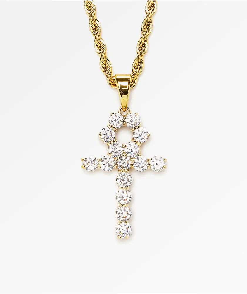 The Gold Gods Diamond Ankh Cross Pendant 22" Necklace | Hamilton Place
