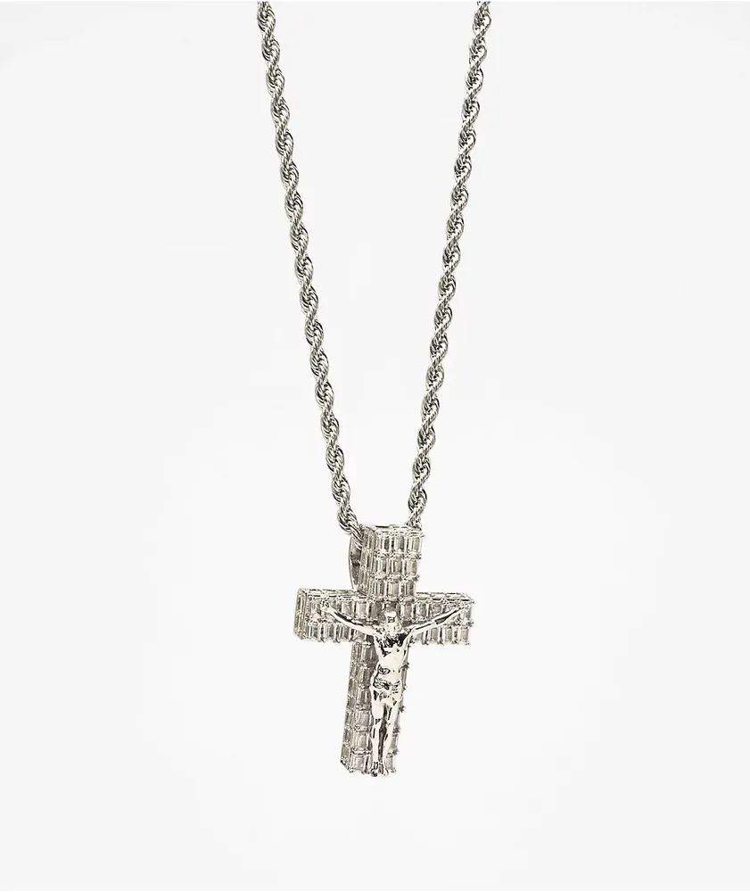 The Gold Gods Flooded Crucifix 22" White Gold Rope Chain Necklace ...