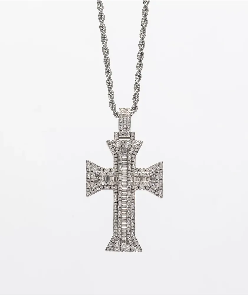 The Gold Gods Kings Diamond Cross 22" Rope Chain White Gold Necklace ...