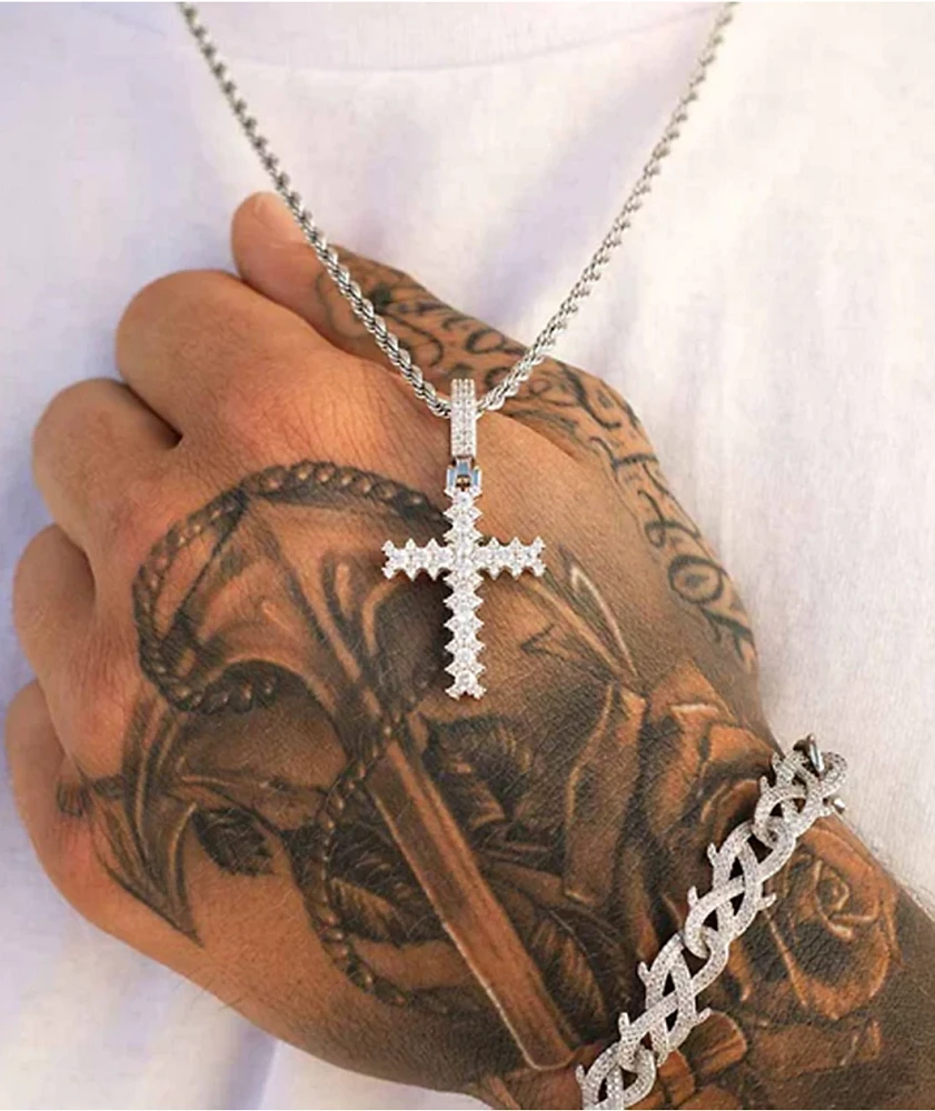 The Gold Gods White Gold Flooded Cross Rope 20" Chain Necklace | Mall ...
