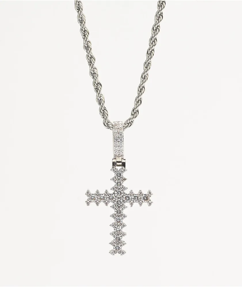 The Gold Gods White Gold Flooded Cross Rope 20" Chain Necklace ...