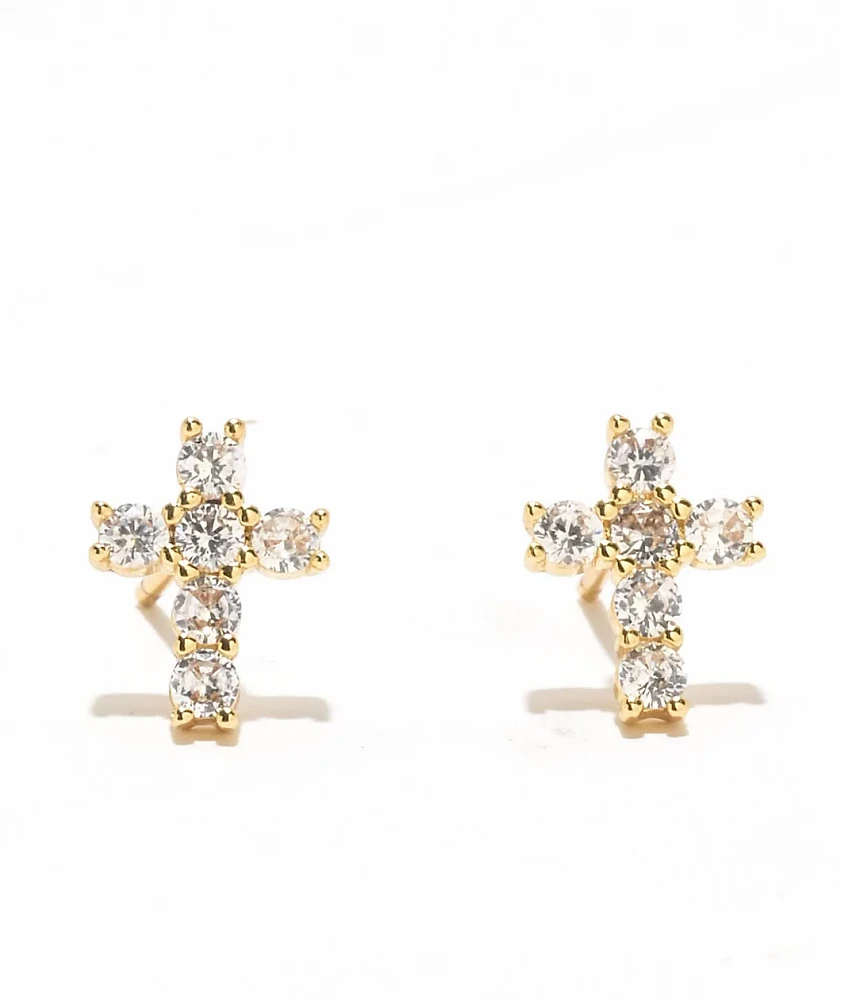 The Gold Gods Yellow Gold Small Diamond Cross Stud Earrings | Mall of ...