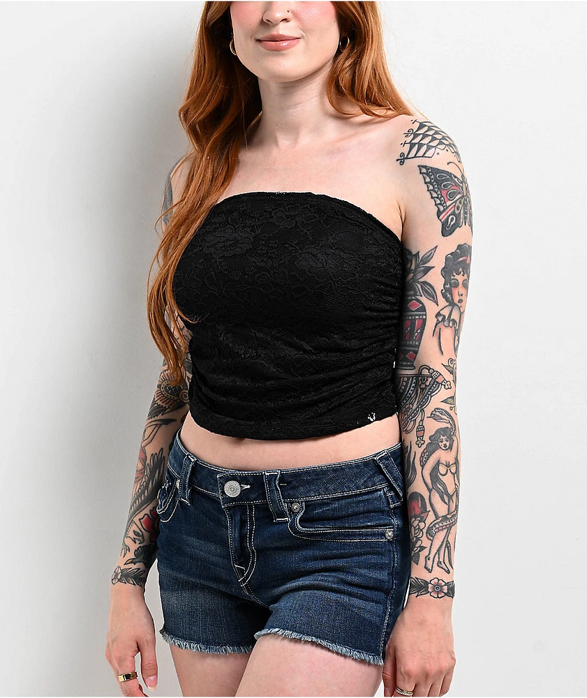 True Religion Ruched Black Lace Tube Top | Hamilton Place