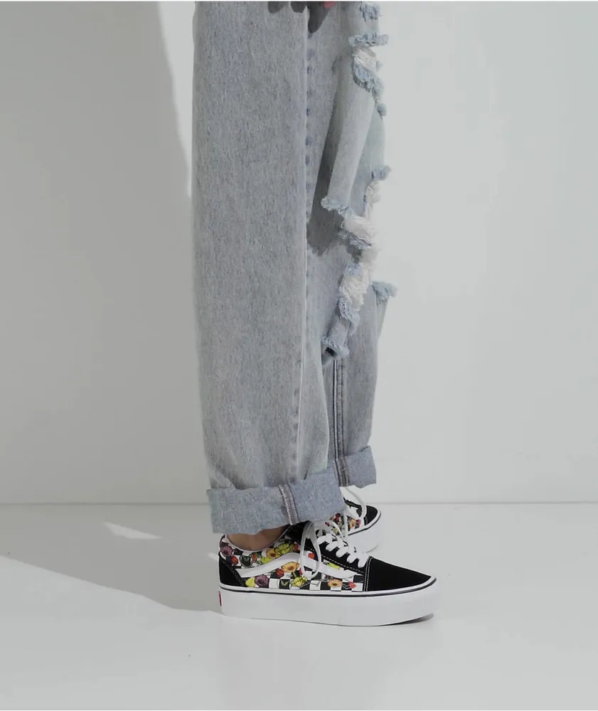 Vans Old Skool Poppy Black & White Checkered Platform Shoes | Mall of ...