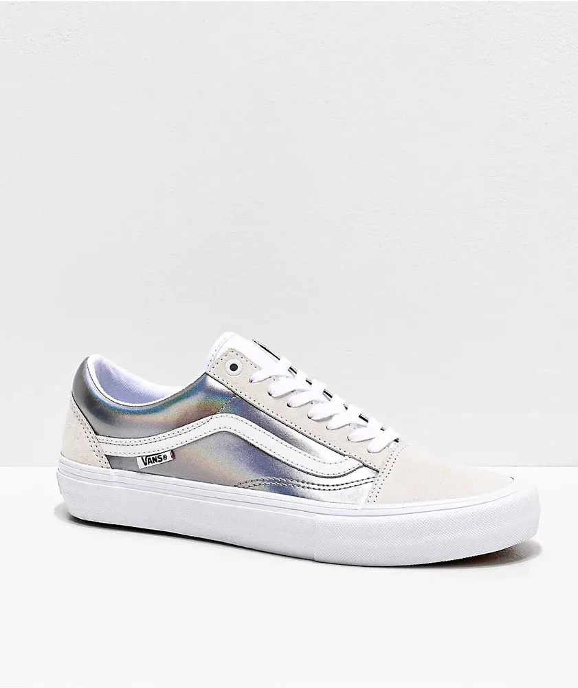 Vans Skate Old Skool Iridescent Silver & True White Skate Shoes ...