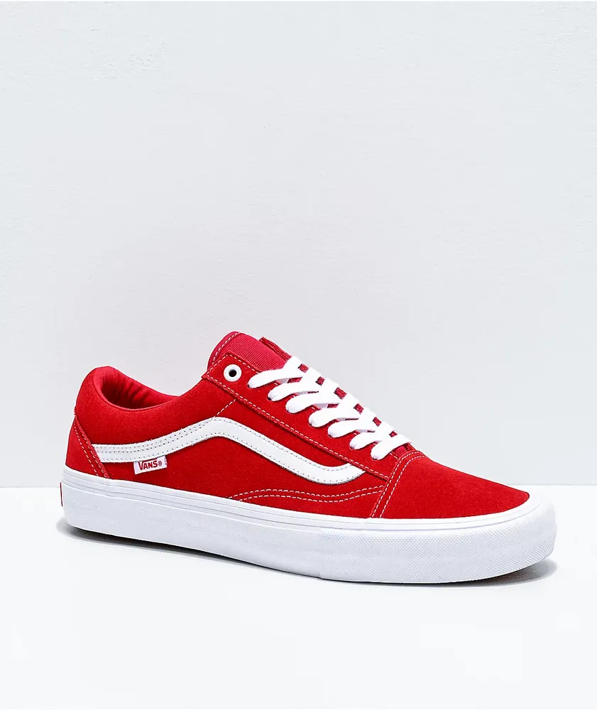 Vans Skate Old Skool Red & White Suede Skate Shoes | Hamilton Place