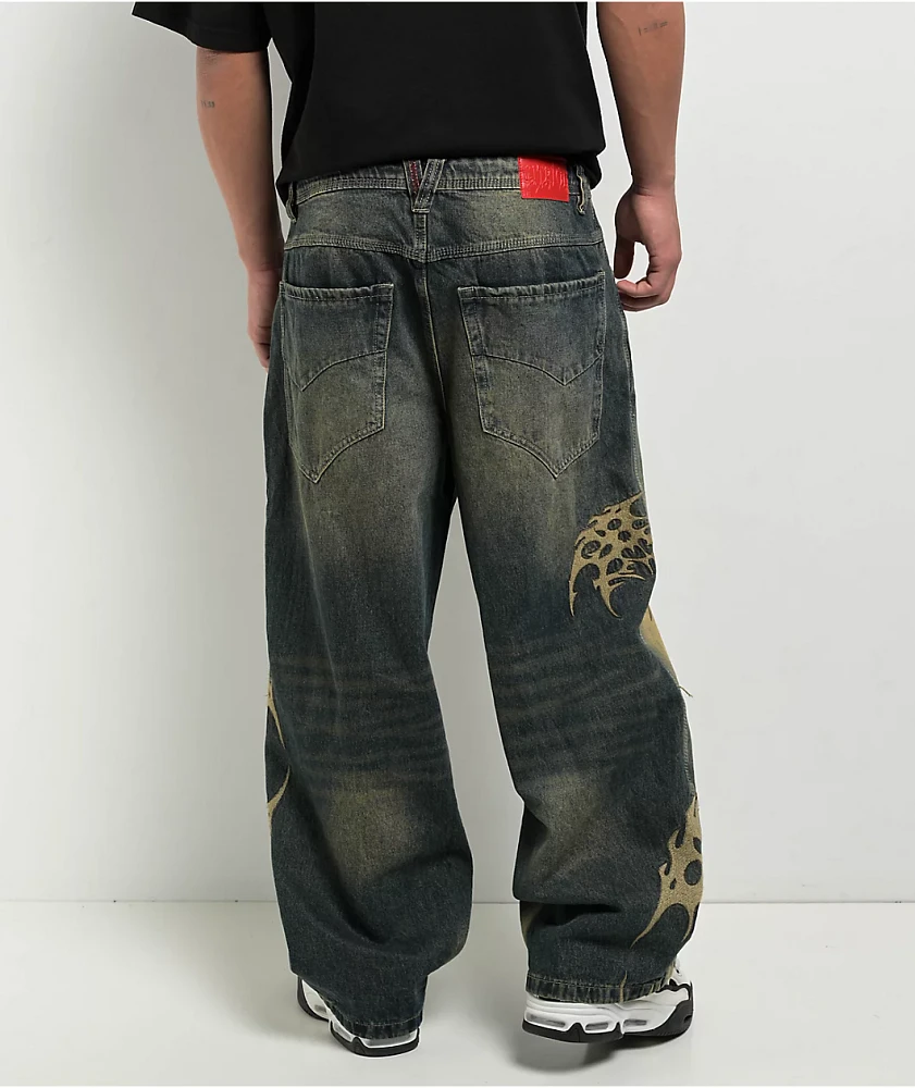 Vitriol Respawn Embroidered Blue Wash Ultra Wide Jeans | Mall of America®