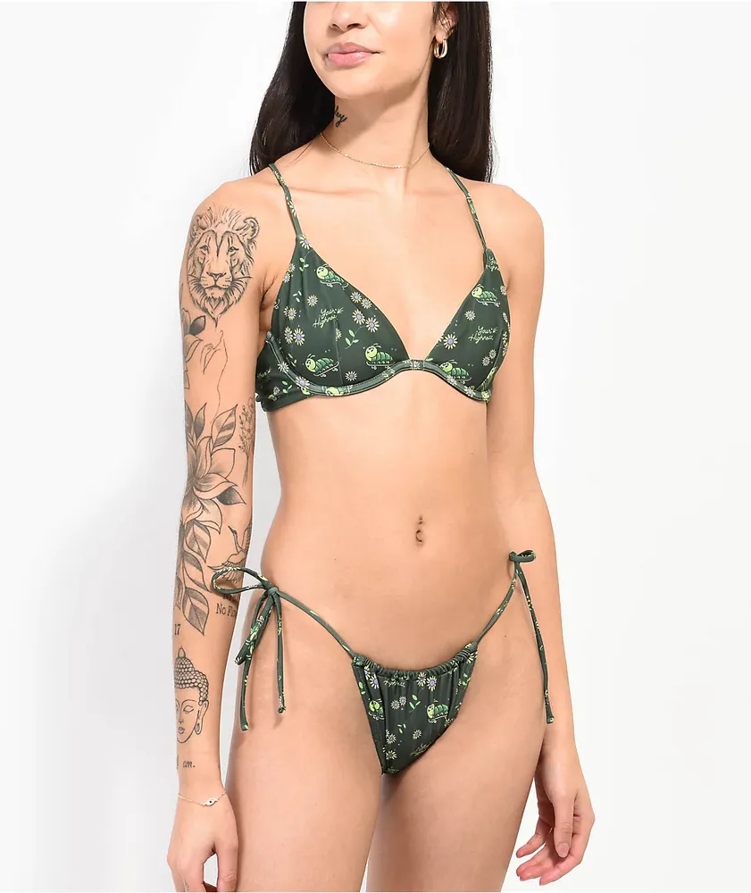 Your Highness Caterpillar Green High Leg Bikini Bottom Hamilton Place
