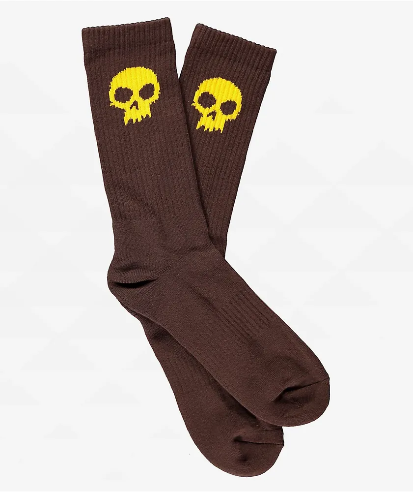 Zero Skull Brown Crew Socks | Hamilton Place
