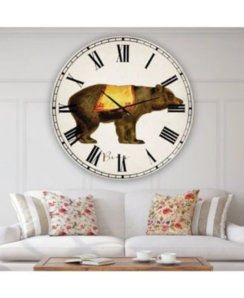 Designart Circus Animals Bear Oversized Cottage Wall Clock - 36 x 36 ...