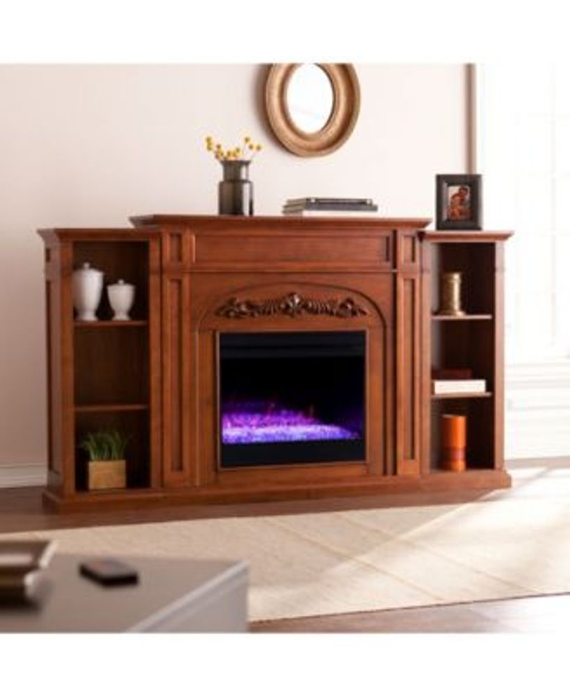Southern Enterprises Cardewell Color Changing Fireplace with Bookcases ...
