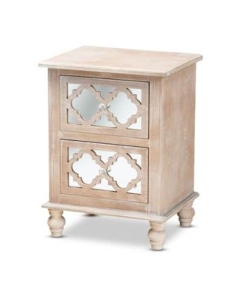 Furniture Celia French Rustic Quatrefoil Mirrored Nightstand | Mall of ...