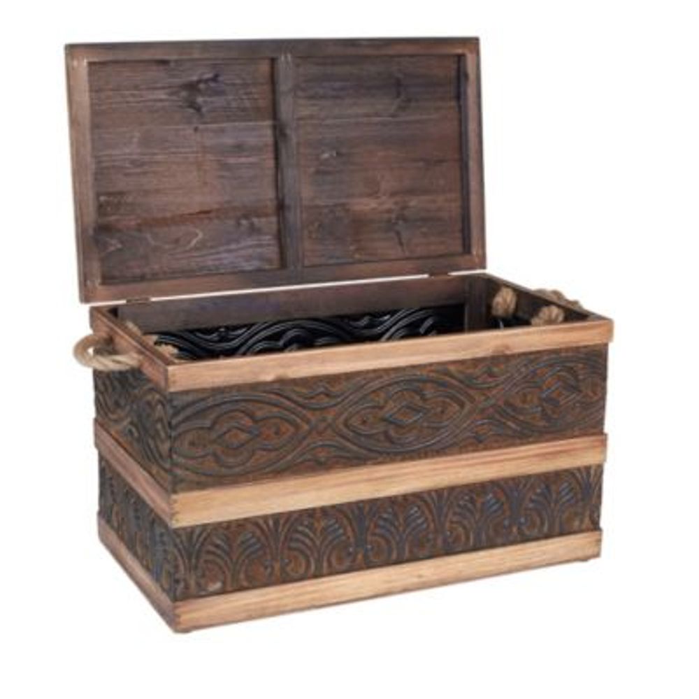 Household Essentials Small Metal Banded Wooden Storage Trunk | Mall of ...
