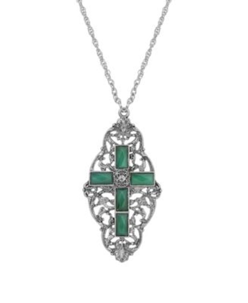 Symbols of Faith Pewter Green Stone Cross Necklace | Mall of America®