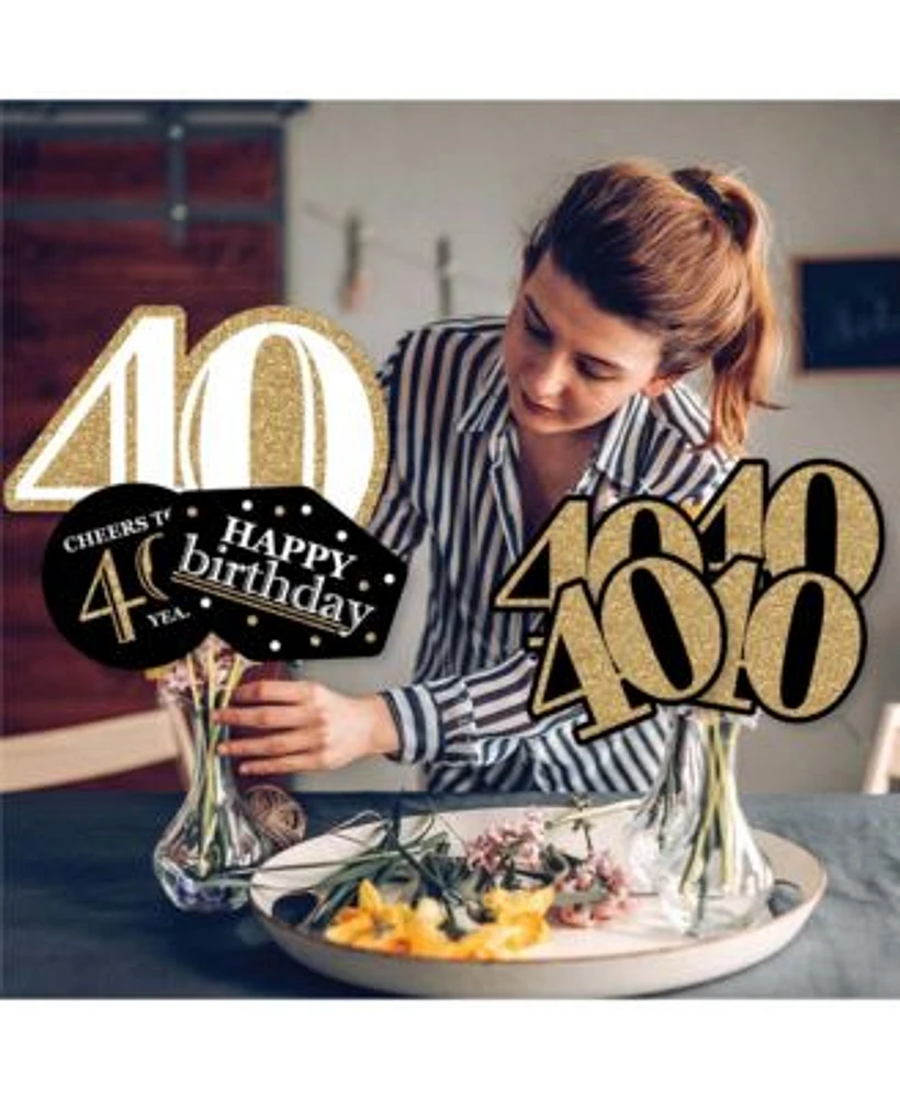 Big Dot Of Happiness Adult 40th Birthday Gold Centerpiece Sticks