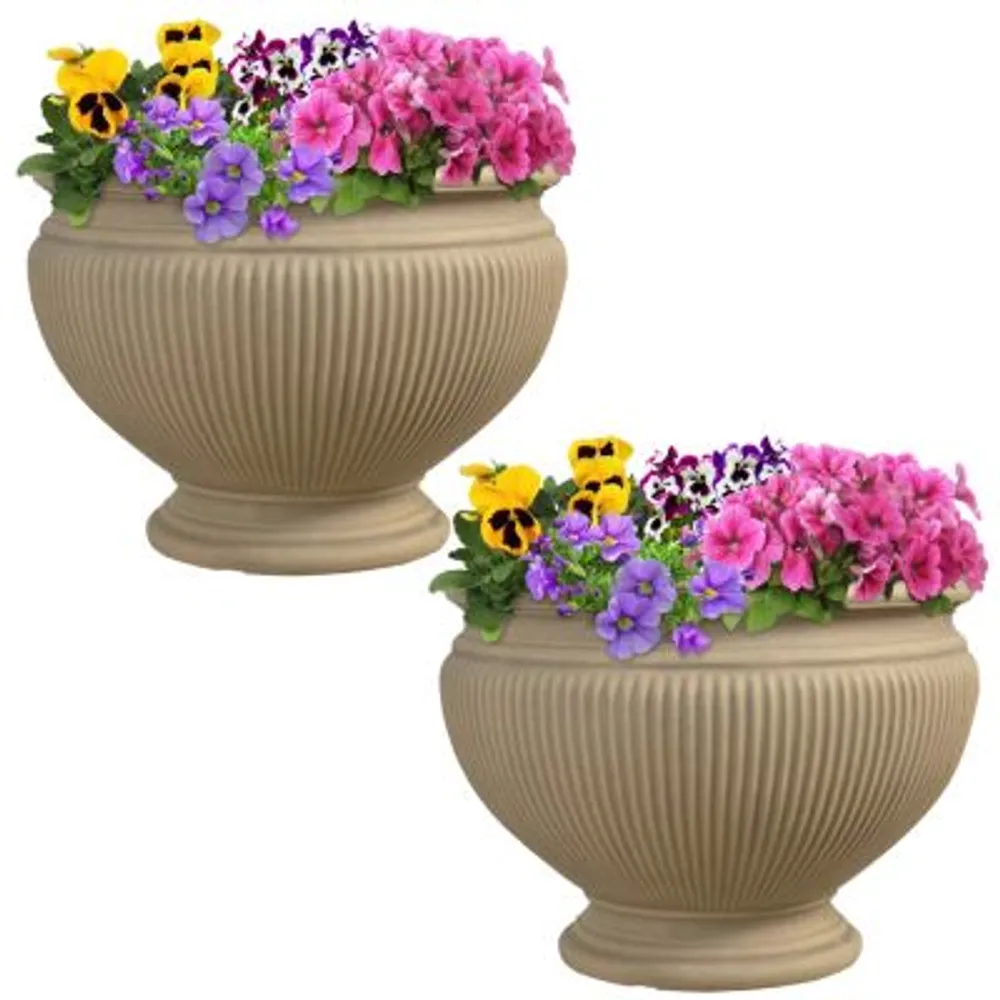 Sunnydaze Decor 15 in Elizabeth Ribbed Urn Polyresin Planter - Beige ...