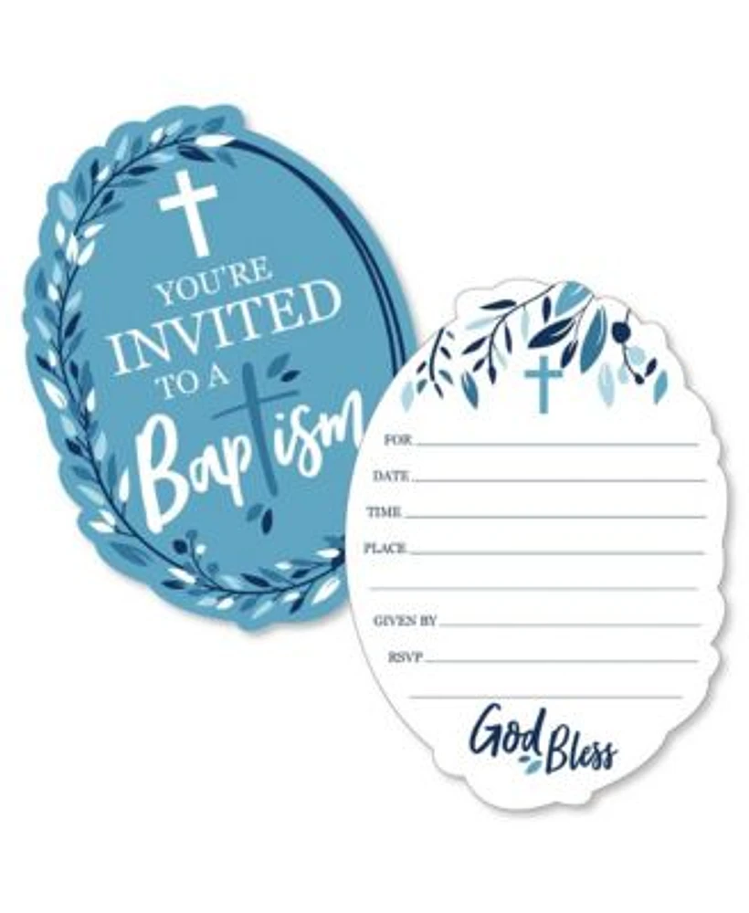 Big Dot of Happiness Baptism Blue Elegant Cross - Shaped Fill-in ...