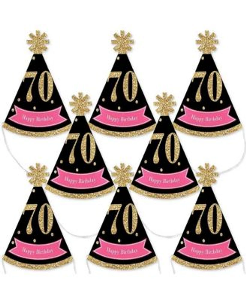 Big Dot of Happiness Chic 70th Birthday - Pink, Black & Gold - Mini ...
