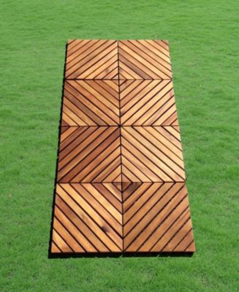 VIFAH Outdoor Patio 12-Diagonal Slat Acacia Interlocking Deck Tile Set ...