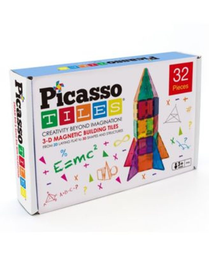 PicassoTiles Rocket Booster Theme Magnetic Building Block Set, 32 Piece ...