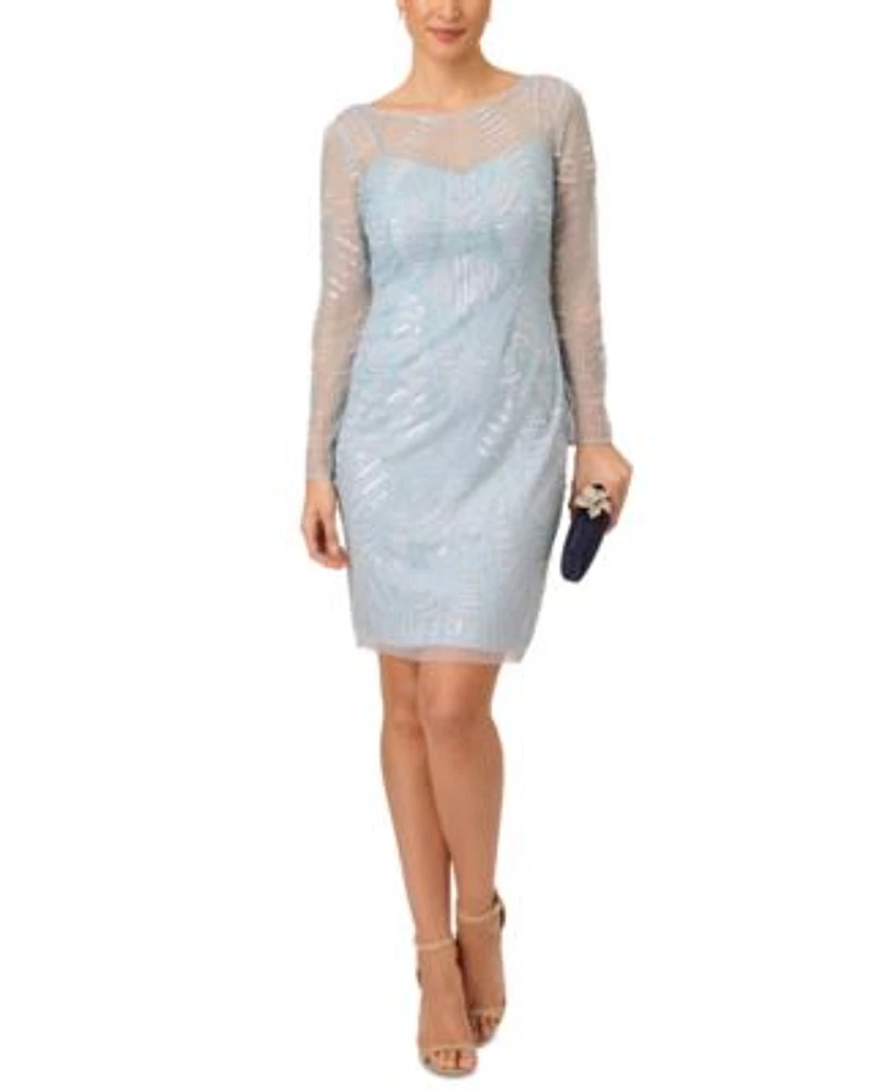 Adrianna Papell Women's Embellished Long-Sleeve Sheath Dress | Mall of ...