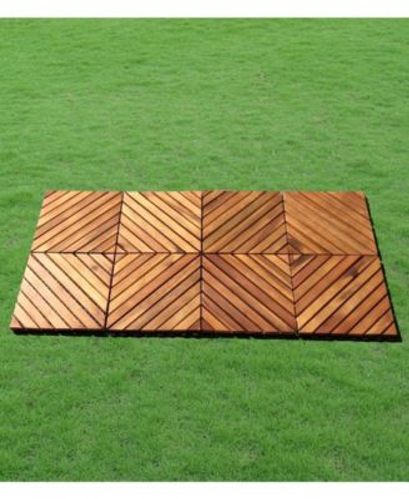 VIFAH Outdoor Patio 12-Diagonal Slat Acacia Interlocking Deck Tile Set ...
