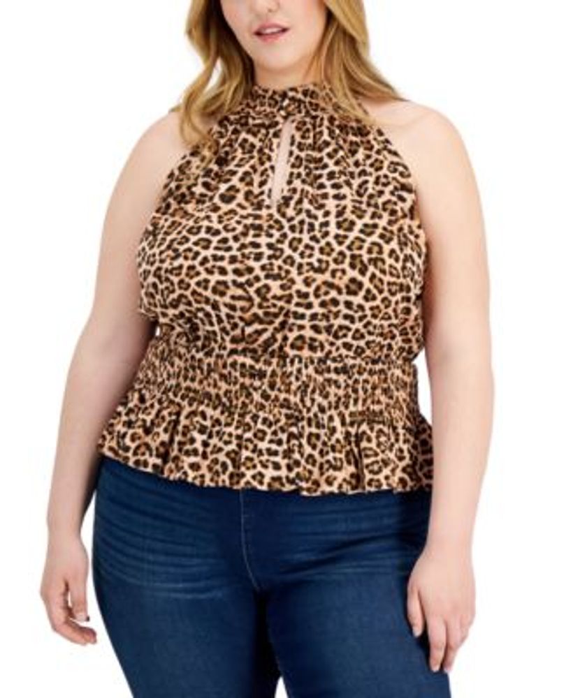 INC International Concepts Plus Printed Cotton Halter Top, Created for ...