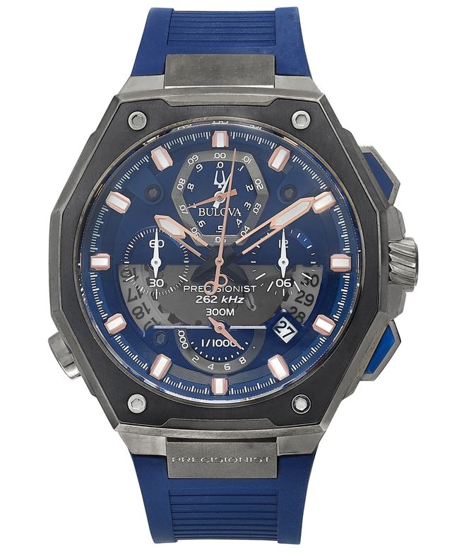 Bulova Men's Chronograph Precisionist X Blue Epdm Rubber Strap Watch 44 ...