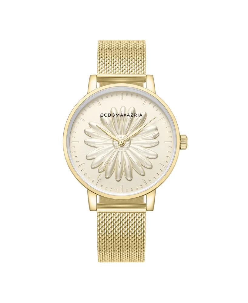 Bcbgmaxazria Women's Classic Gold-Tone Stainless Steel Mesh Floral ...