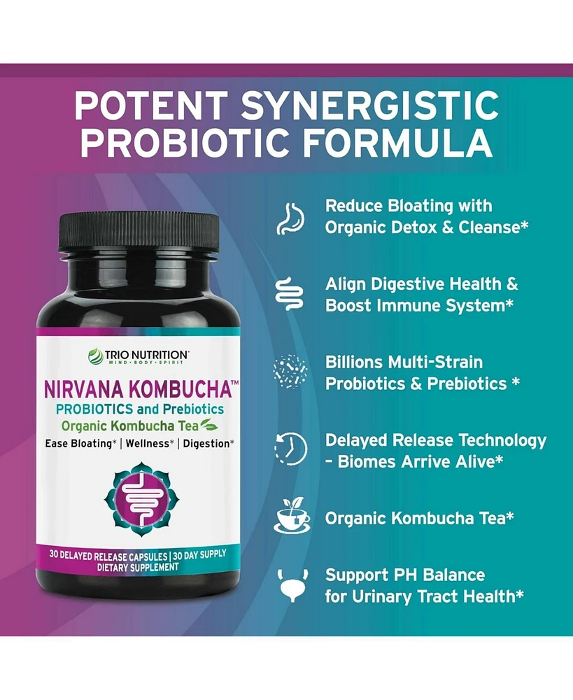 Trio Nutrition Nirvana Kombucha- Billions of Multi-Strain Probiotics ...