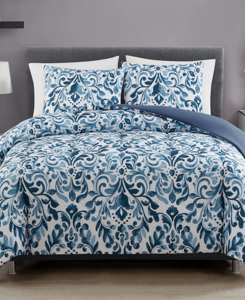 Keeco Watercolor Damask 3-Pc. Comforter Set, Created for Macy's ...