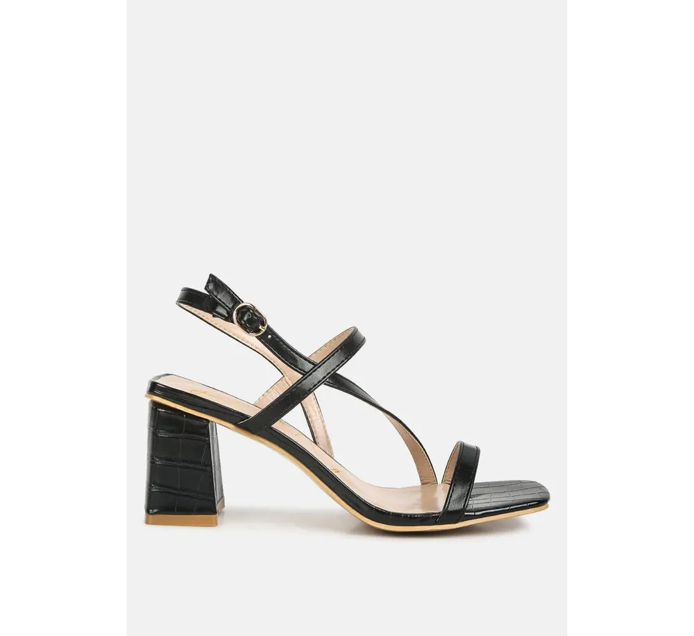 London Rag Women's Effieo Croc Texture Block Heel Sandals | Plaza Las ...