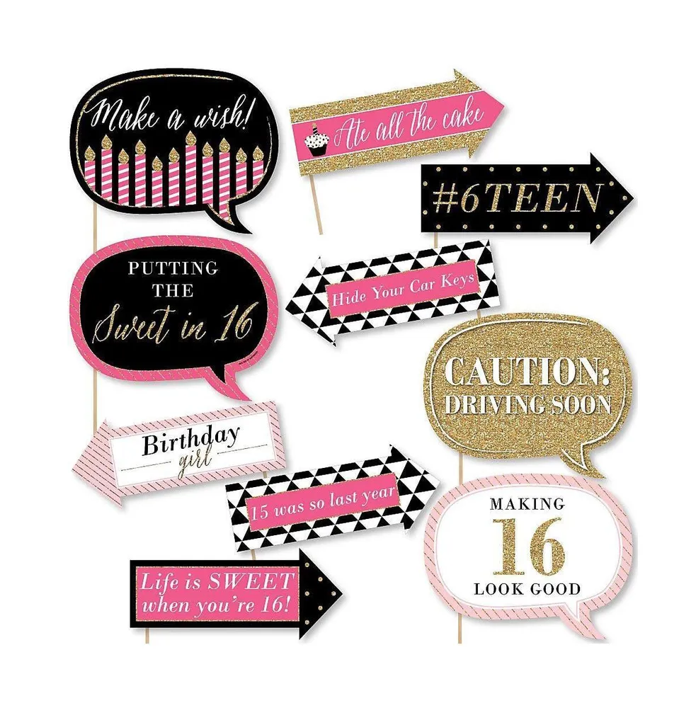 Big Dot of Happiness Funny Chic Sweet Sixteen Birthday - PinkBlack Gold ...