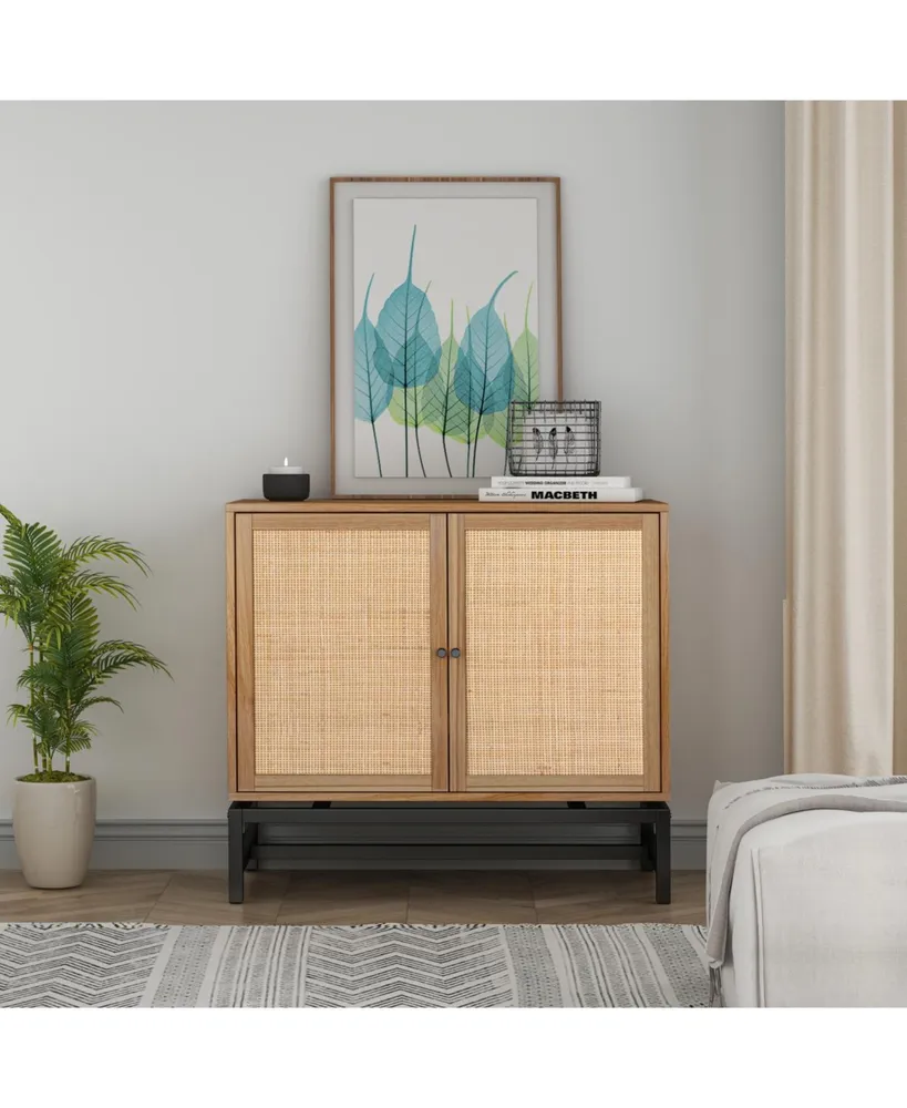 Simplie Fun Natural rattan, 2 door cabinet, with 1 Adjustable Inner ...