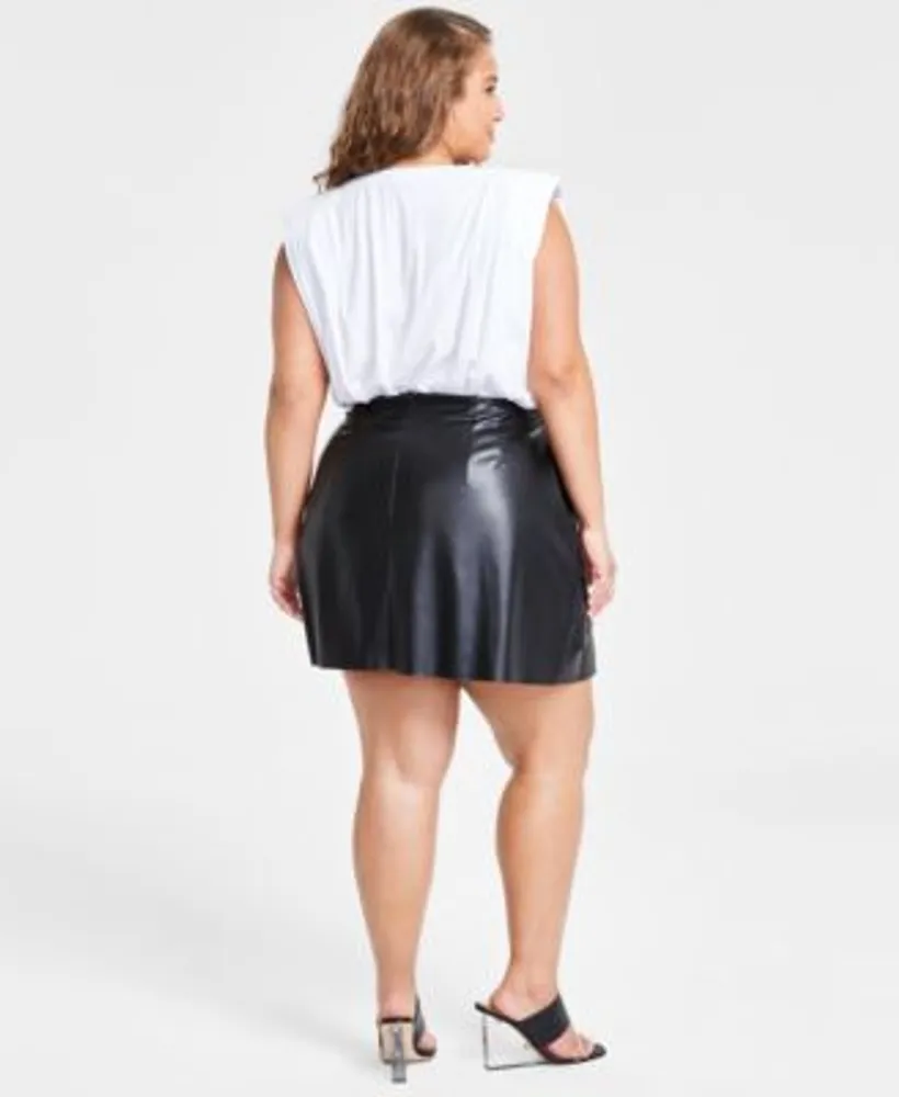 Bar Iii Plus Size Pleated Shoulder Top Pleather Grommet Mini Skirt ...