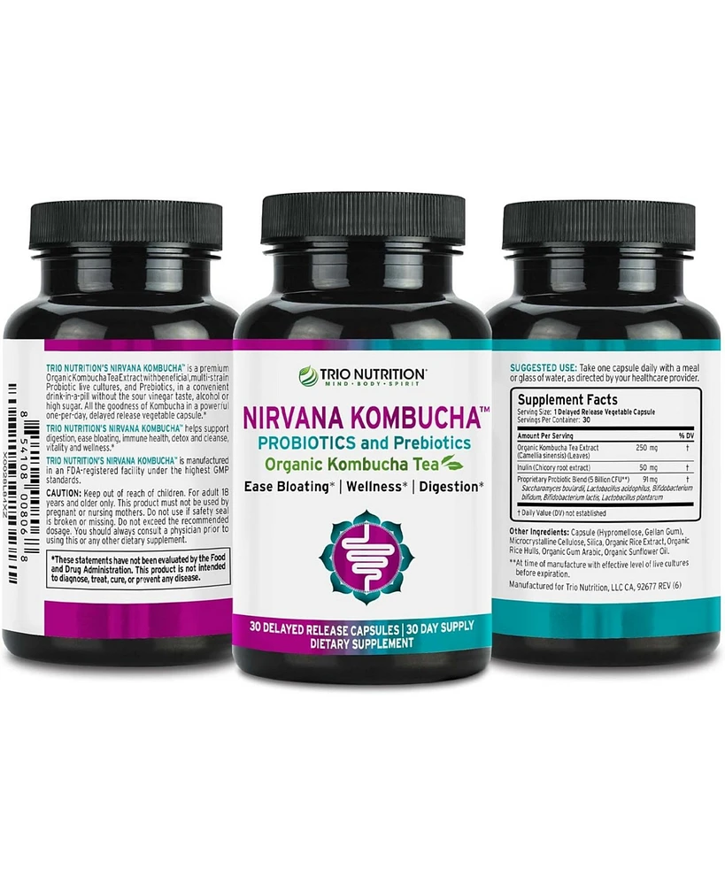 Trio Nutrition Nirvana Kombucha- Billions of Multi-Strain Probiotics ...