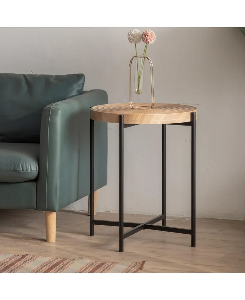 Simplie Fun Modern Thread Design Round Coffee Table, Mdf Table Top with ...