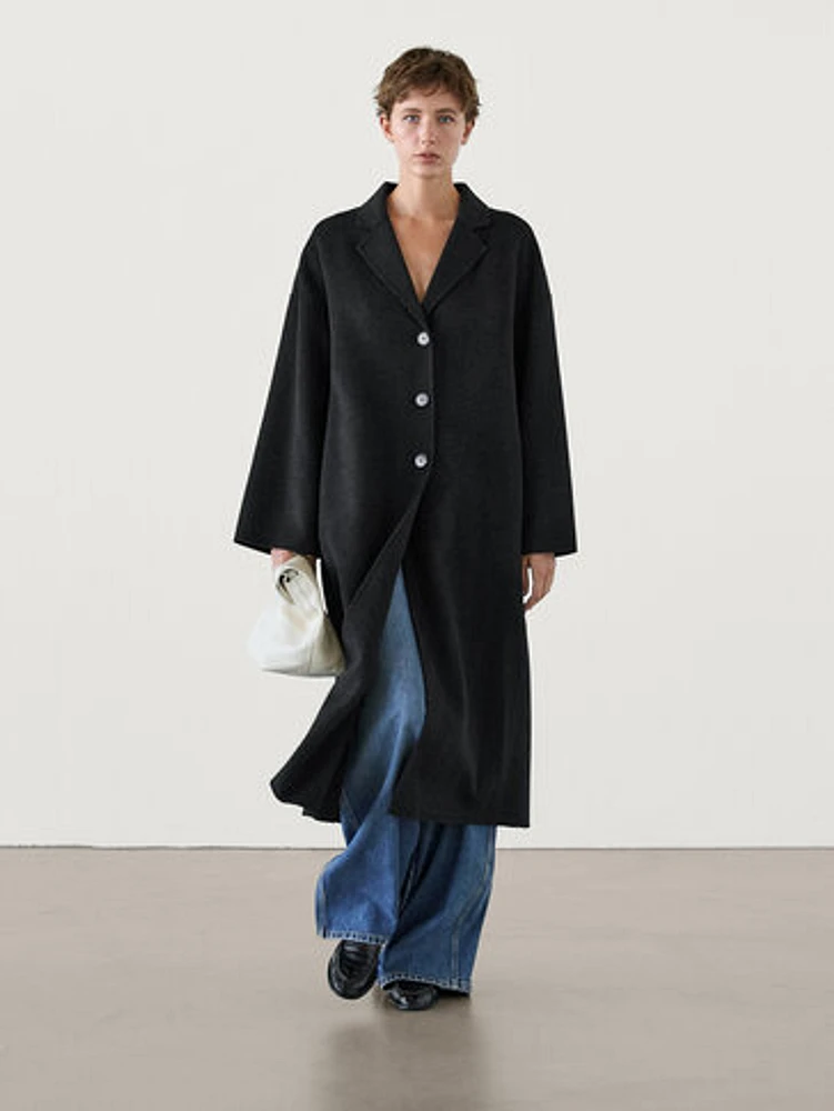 Massimo Dutti Sobretudo comprido mistura de fazenda três botões ...