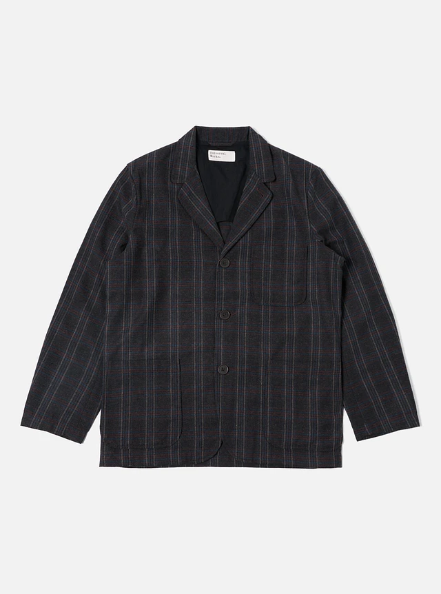Universal Works Three Button Jacket Brown Twist Wool Check | King's Cross
